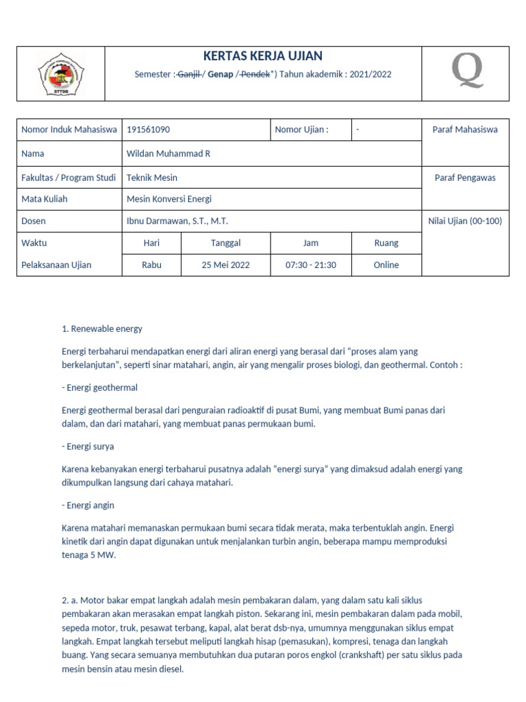 Mesin Konversi Energi UTS Wildan | PDF