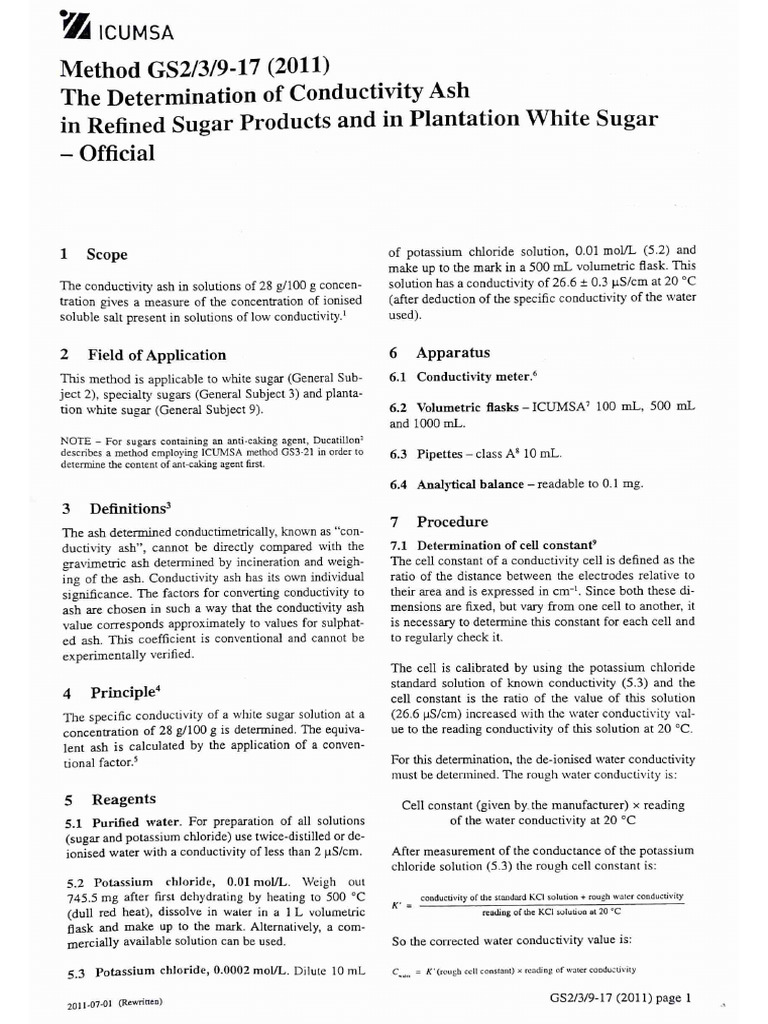 Conductivity Ash (White Sugar) | PDF