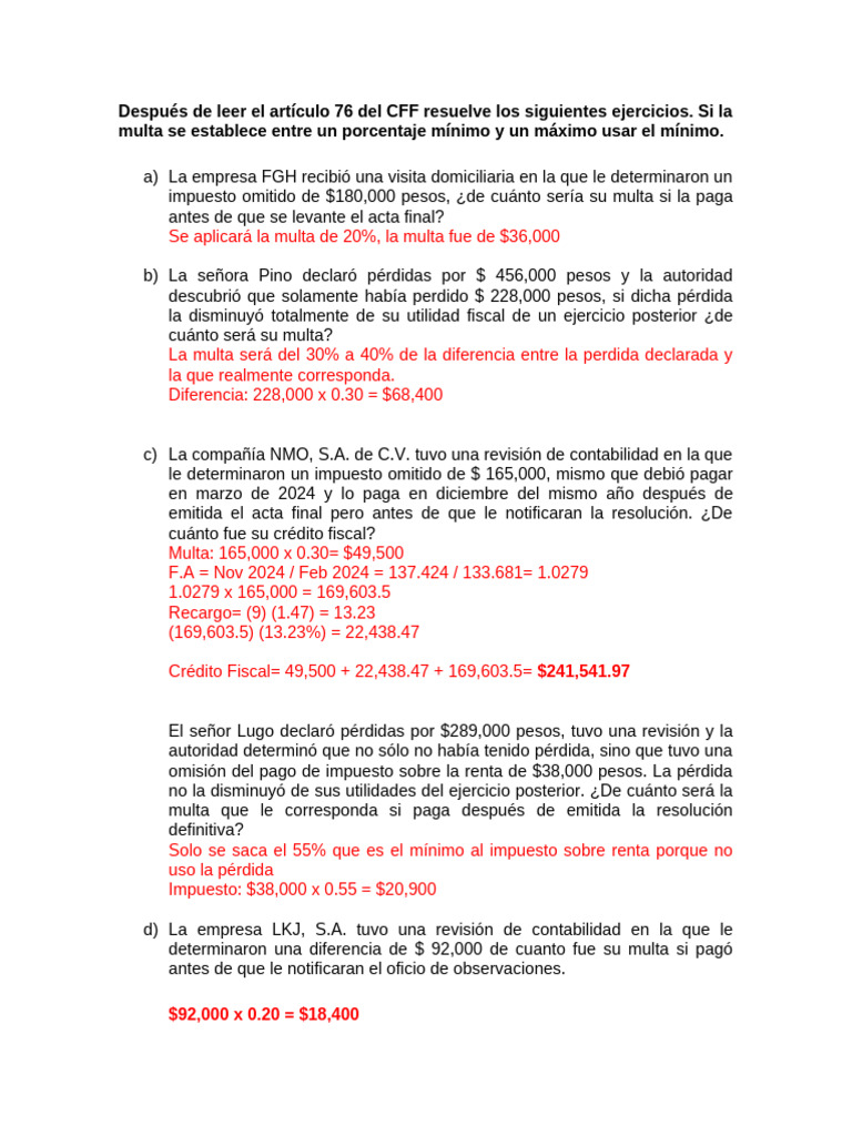Art. 76 Ejercicios | PDF