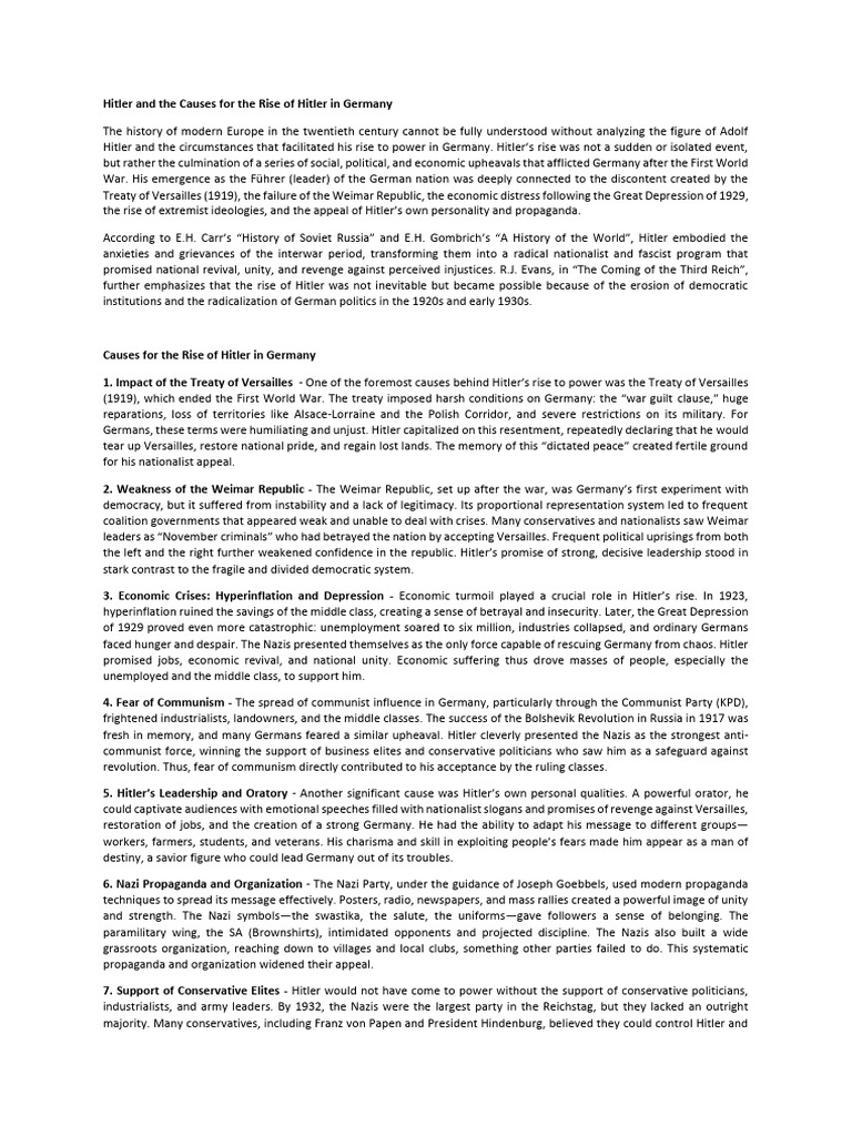 Hitler and The Causes For The Rise of Hitler in Germany | PDF | Weimar ...