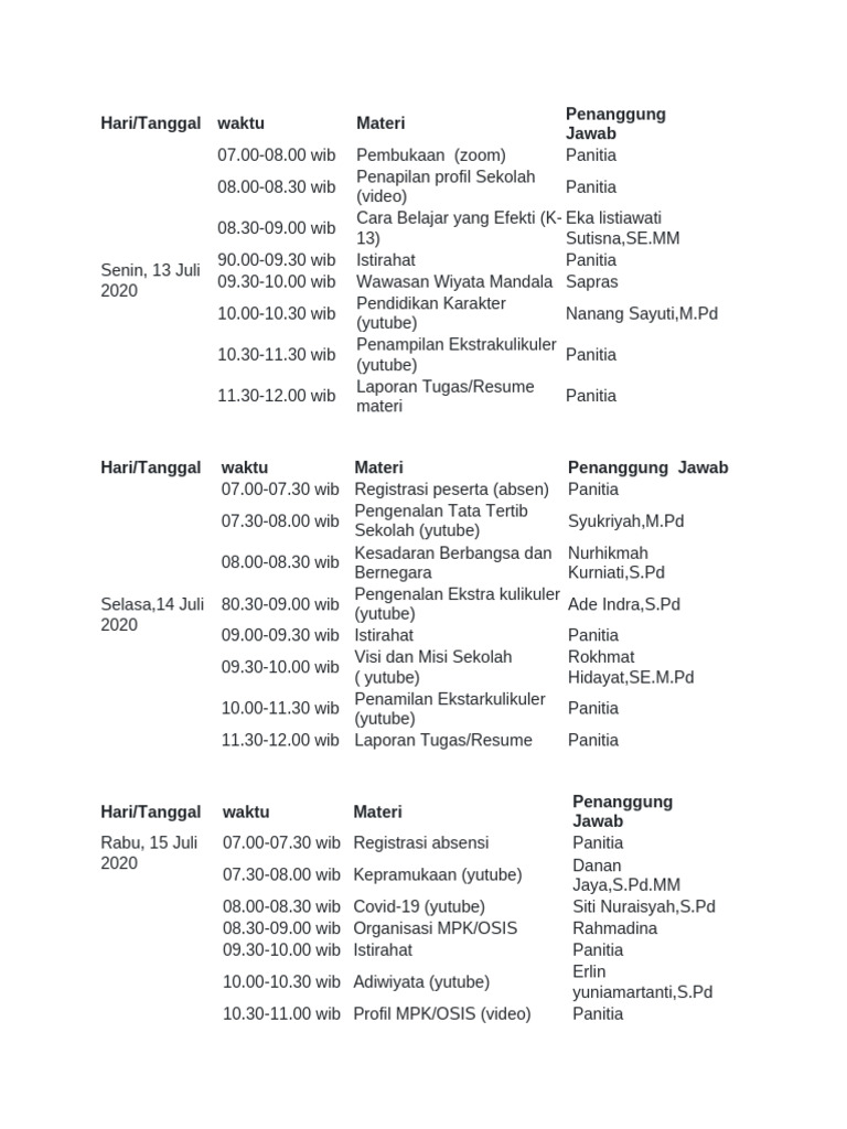 Contoh Jadwal MPLS | PDF
