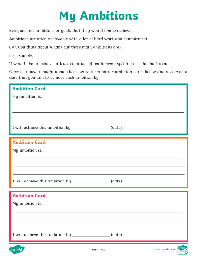 My Ambition Worksheet Guide | PDF