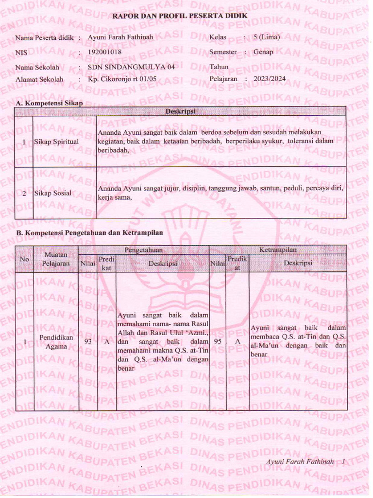 Rapot Semester 10 | PDF