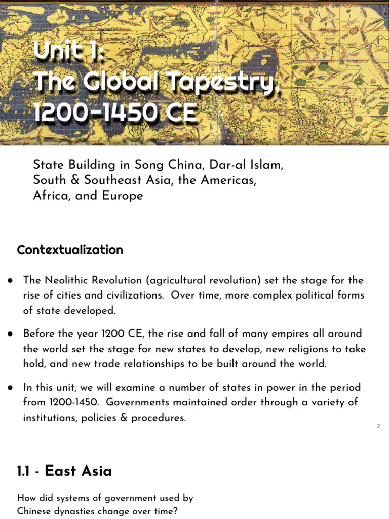 APWH Unit 1 - The Global Tapestry | PDF | East Asia | Serfdom