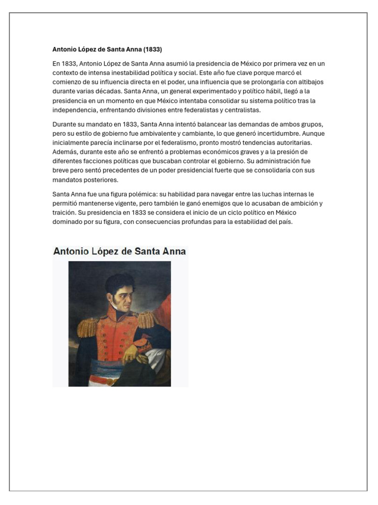Santa Anna y su presidencia en 1833 | PDF | México