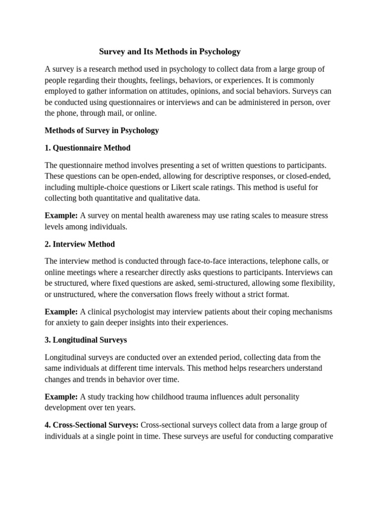 Survey Methods in Psychology Explained | PDF | Survey Methodology ...