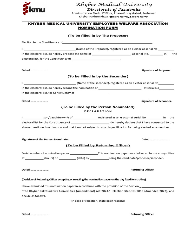 KMU Election Nomination Form Guide | PDF | Justice | Crime & Violence