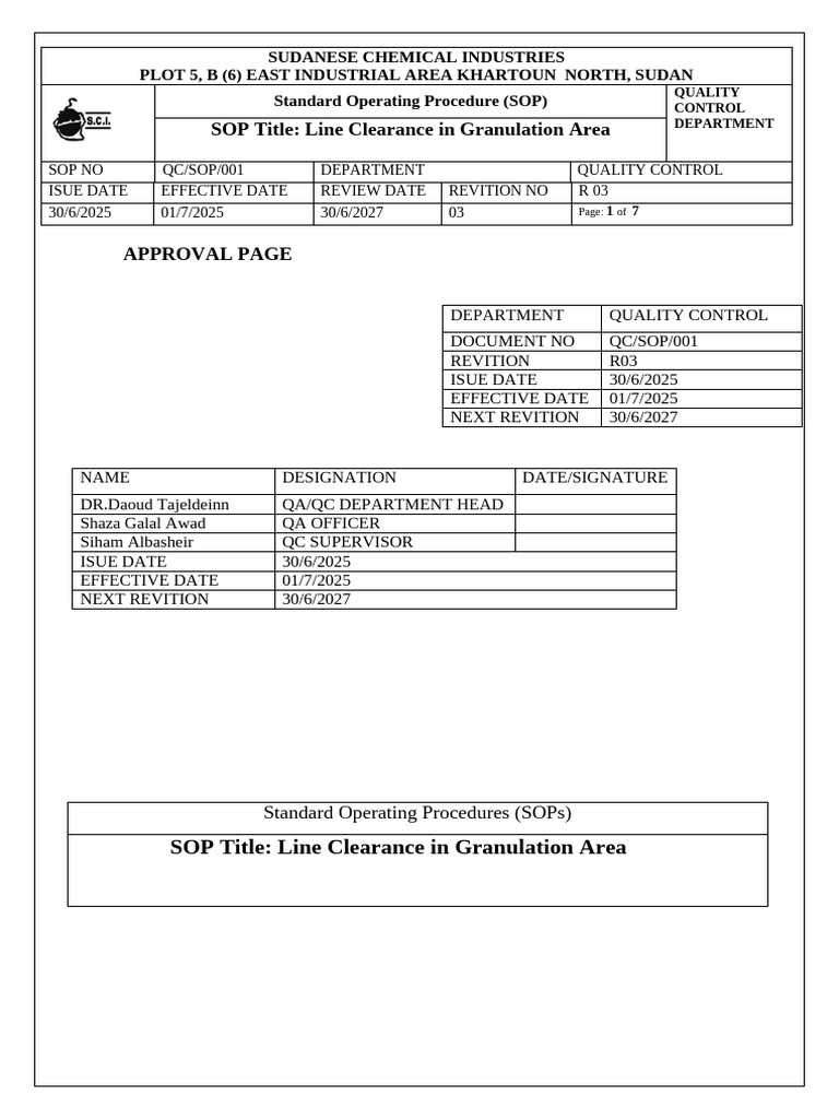 Line Clearance SOP for Granulation Area | PDF | Business Process | Quality