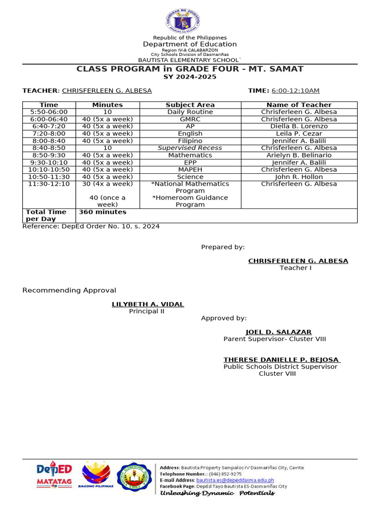 A.M Class and Teachers Program 2024 2025 | PDF | Philippines | Southeast Asia