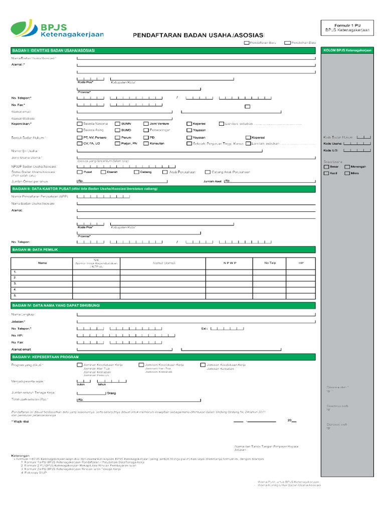Formulir Pendaftaran Perusahaan Baru | PDF