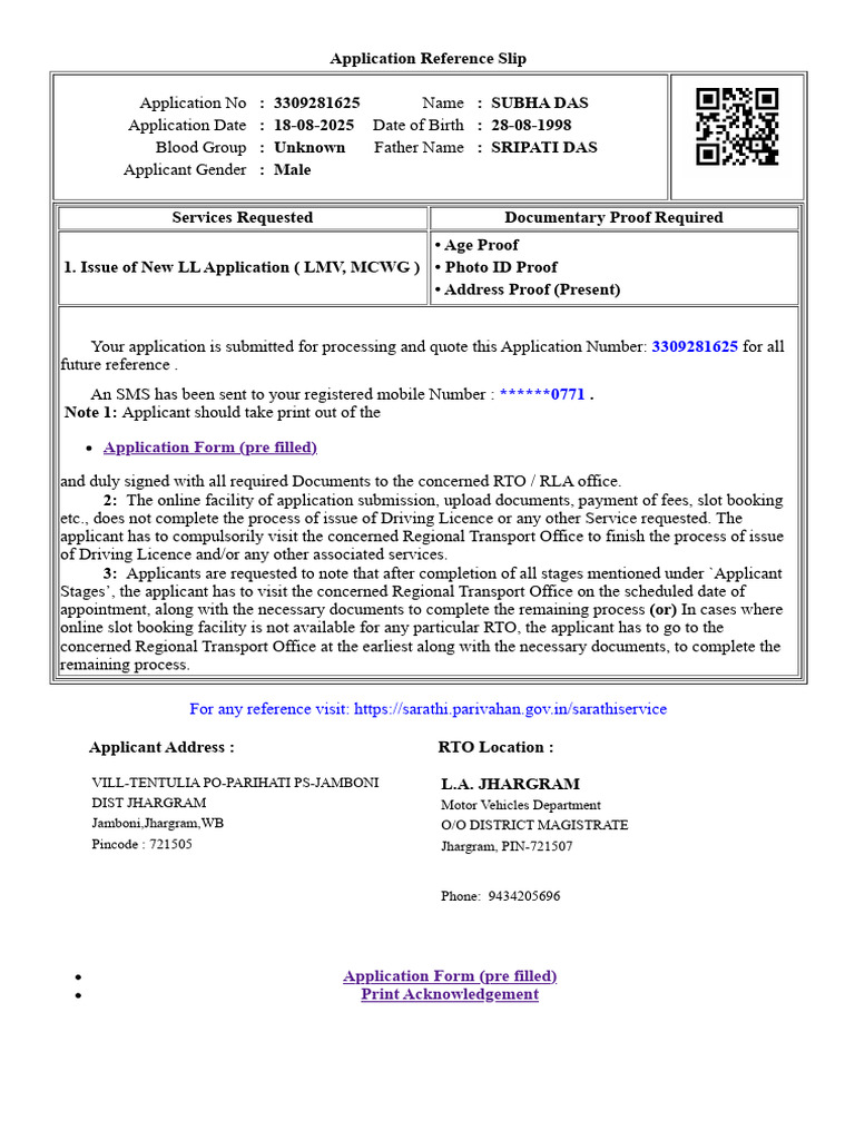 New LL Acknowledgement Subha | PDF | Transport | Vehicles