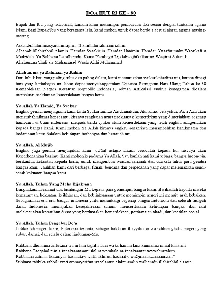 Doa Peringatan HUT RI ke-80 | PDF