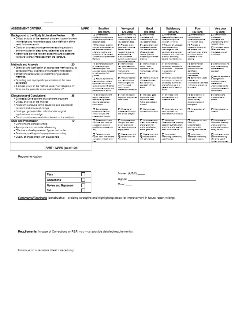 MiM Thesis Part I Internship Project Assessment Form | PDF | Methodology | Critical Thinking