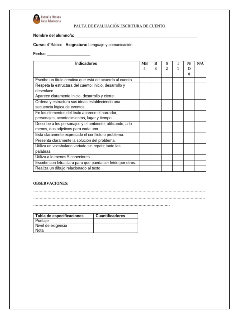 Pauta Escritura de Cuento | PDF