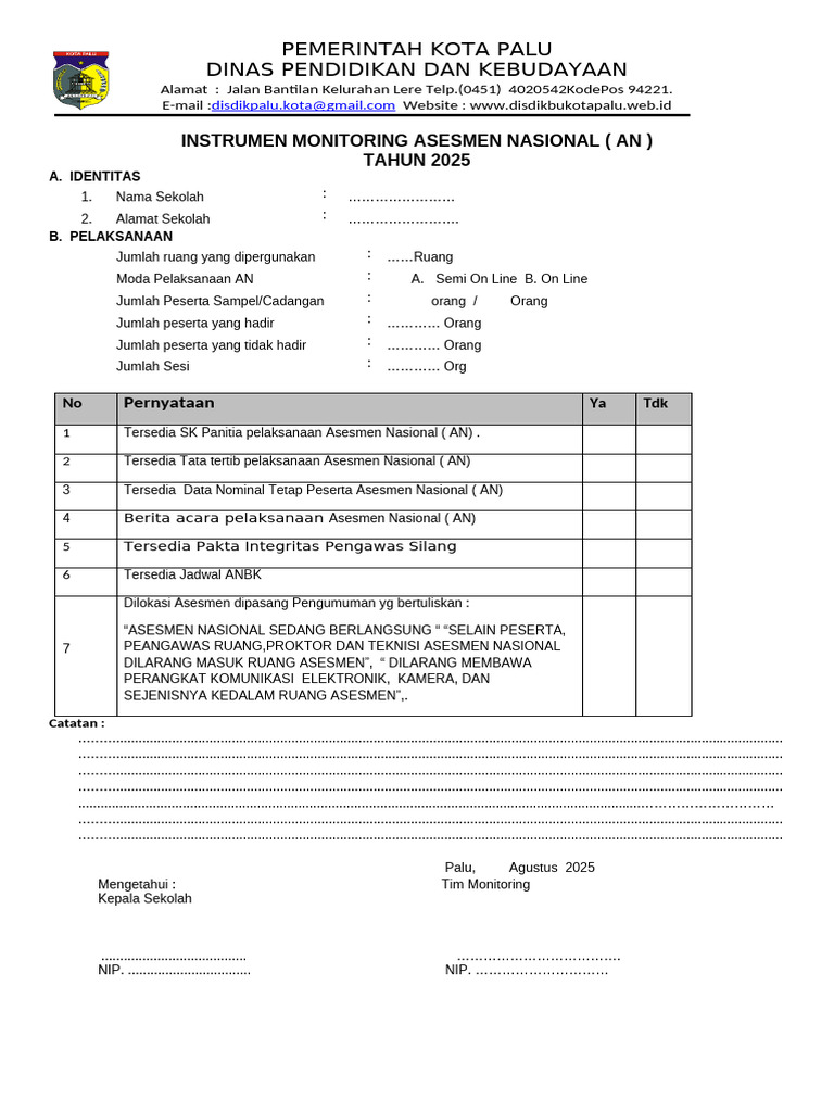 Instrumen Monitoring ANBK | PDF