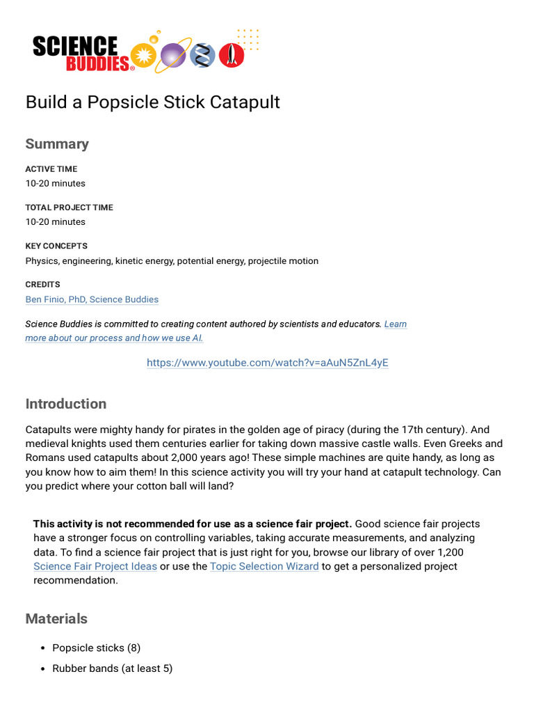 Build A Popsicle Stick Catapult - STEM Activity | PDF | Potential ...