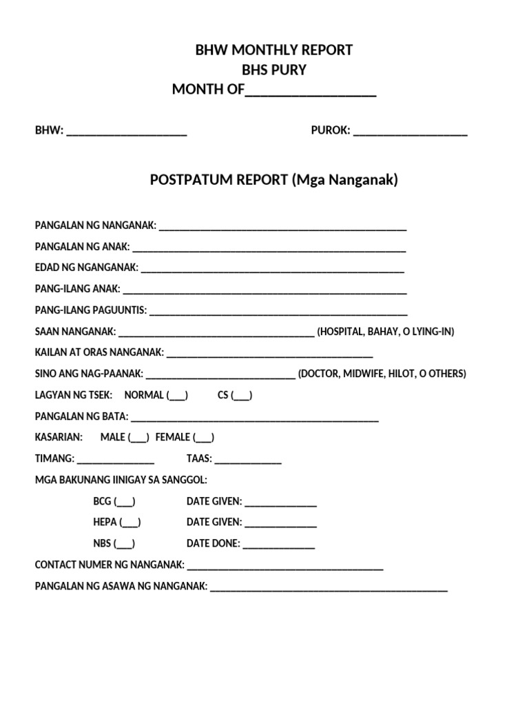 Softcopy Postpartum Form | PDF