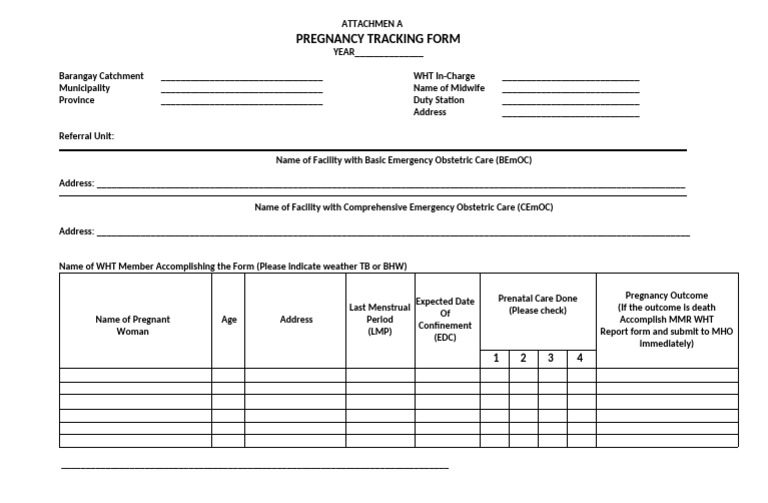 Pregnancy Tracking Form Template | PDF | Pregnancy | Obstetrics