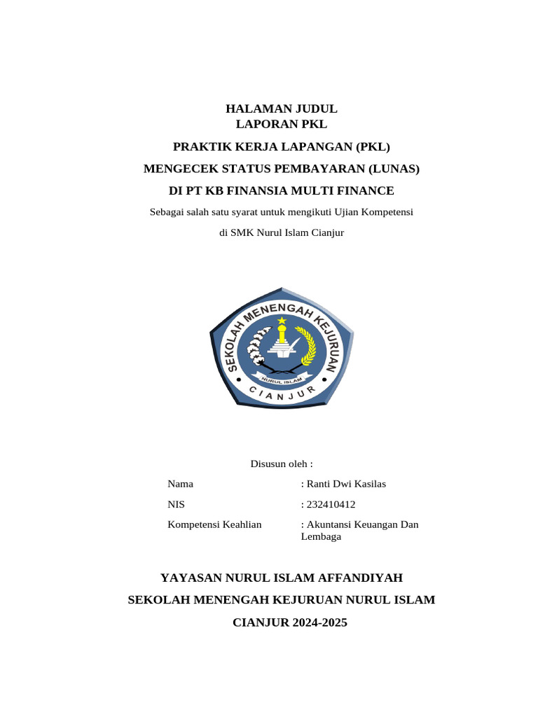 Laporan PKL: Status Pembayaran di PT KB Finansia | PDF
