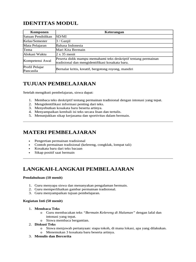 Identitas Modul Kelas 3 | PDF