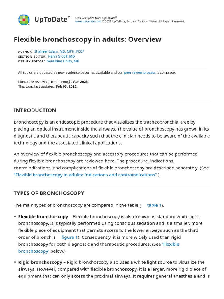 Flexible Bronchoscopy in Adults - Overview - UpToDate | PDF | Medicine ...
