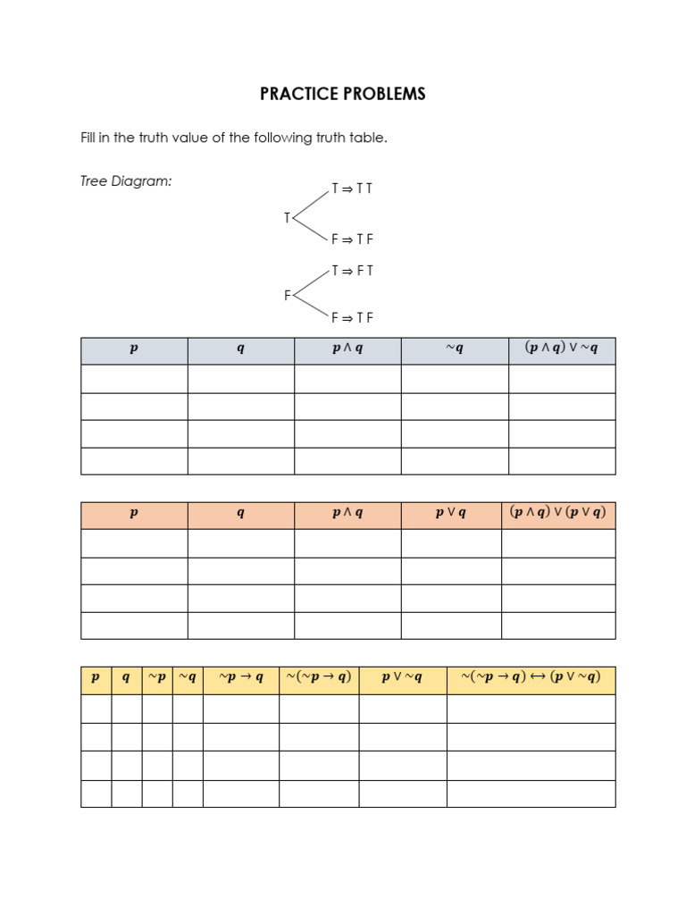 Truth Table (Practice Problems) | PDF