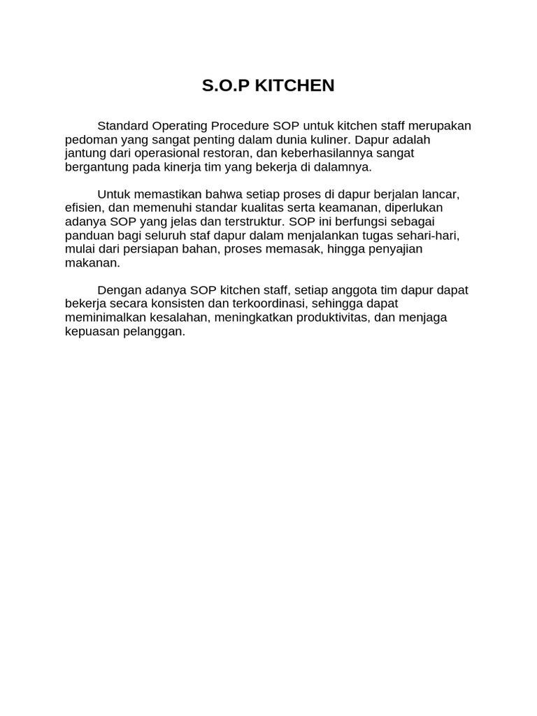 SOP Dapur untuk Staf Kitchen | PDF