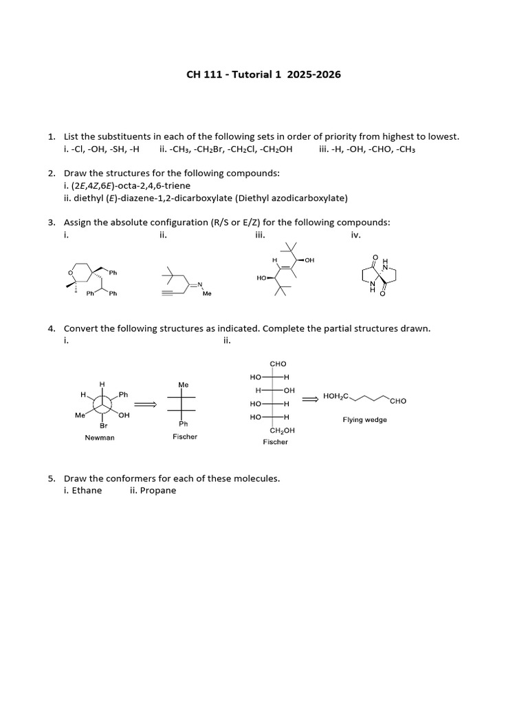 CH 111 - Tutorial 1 - 2025 | PDF