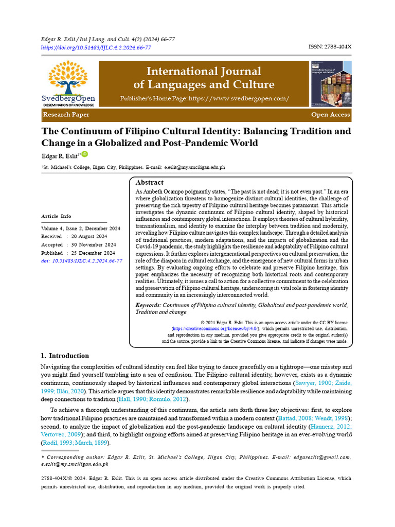 Filipino Cultural Identity: Tradition vs. Change | PDF | Identity ...