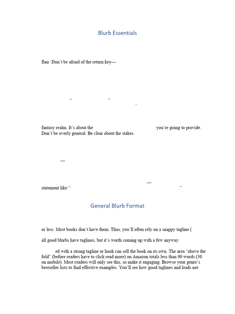 Blurb Cheatsheet | PDF | Urban Fantasy