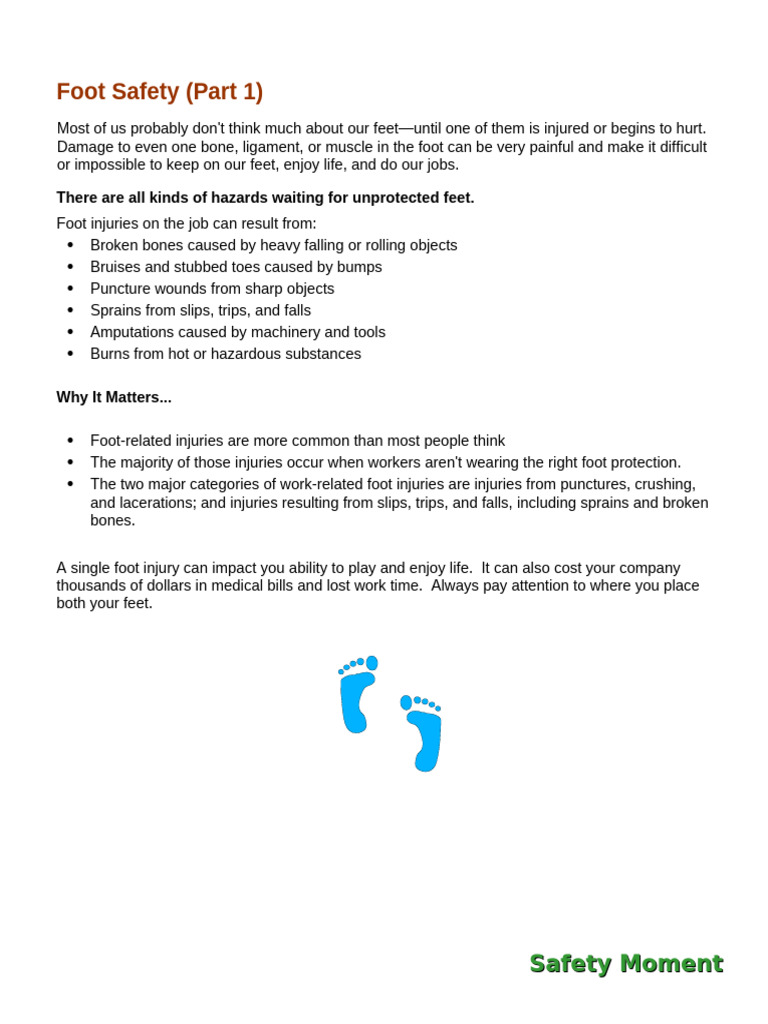 Foot Injury Prevention at Work | PDF