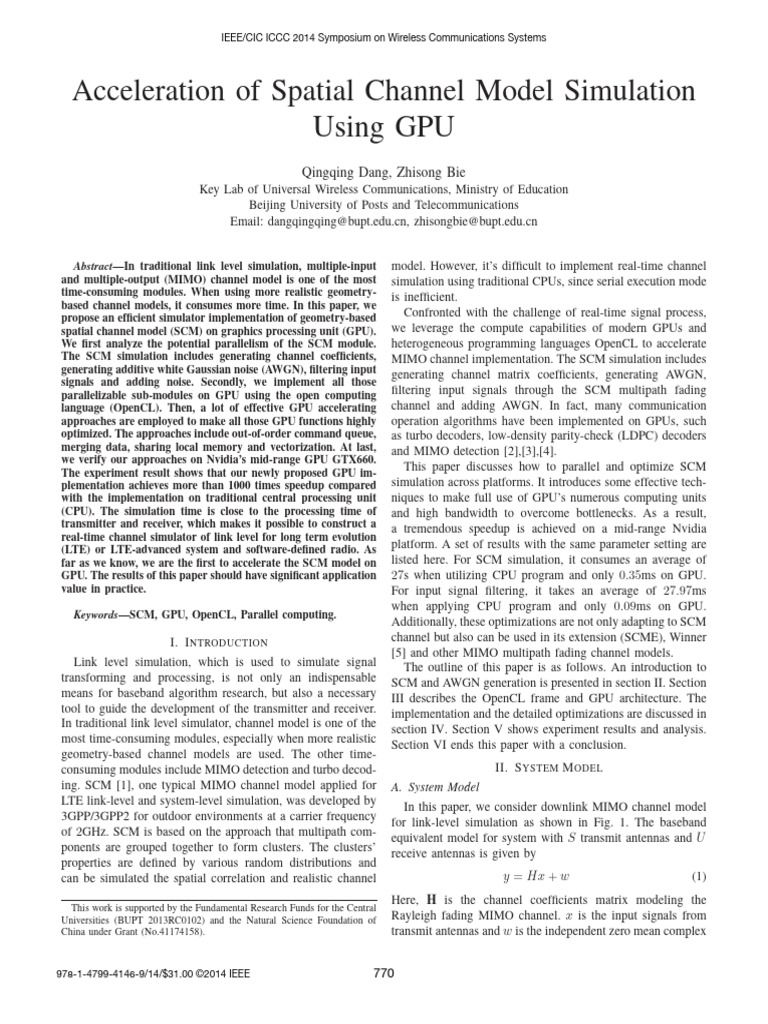 Acceleration of Spatial Channel Model Simulation Using GPU | PDF | Mimo | Graphics Processing Unit