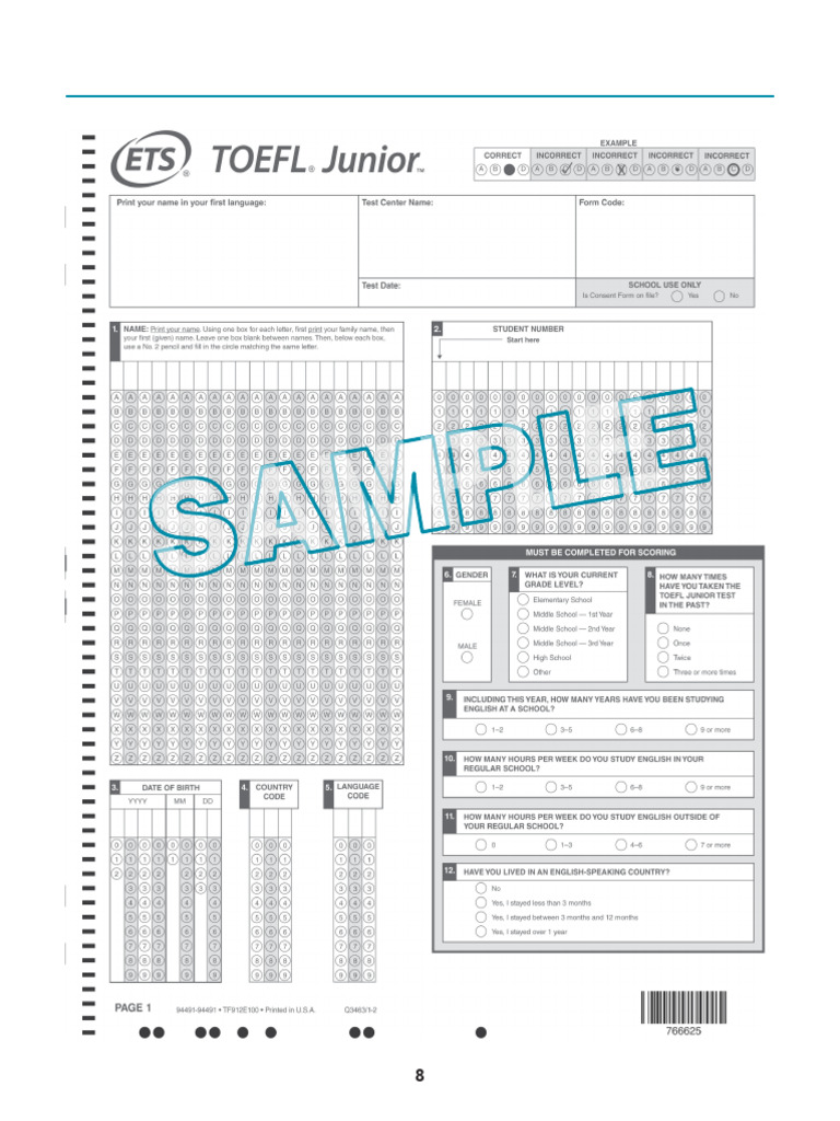 Panduan Pengisian Answer Sheet TOEFL Junior | PDF
