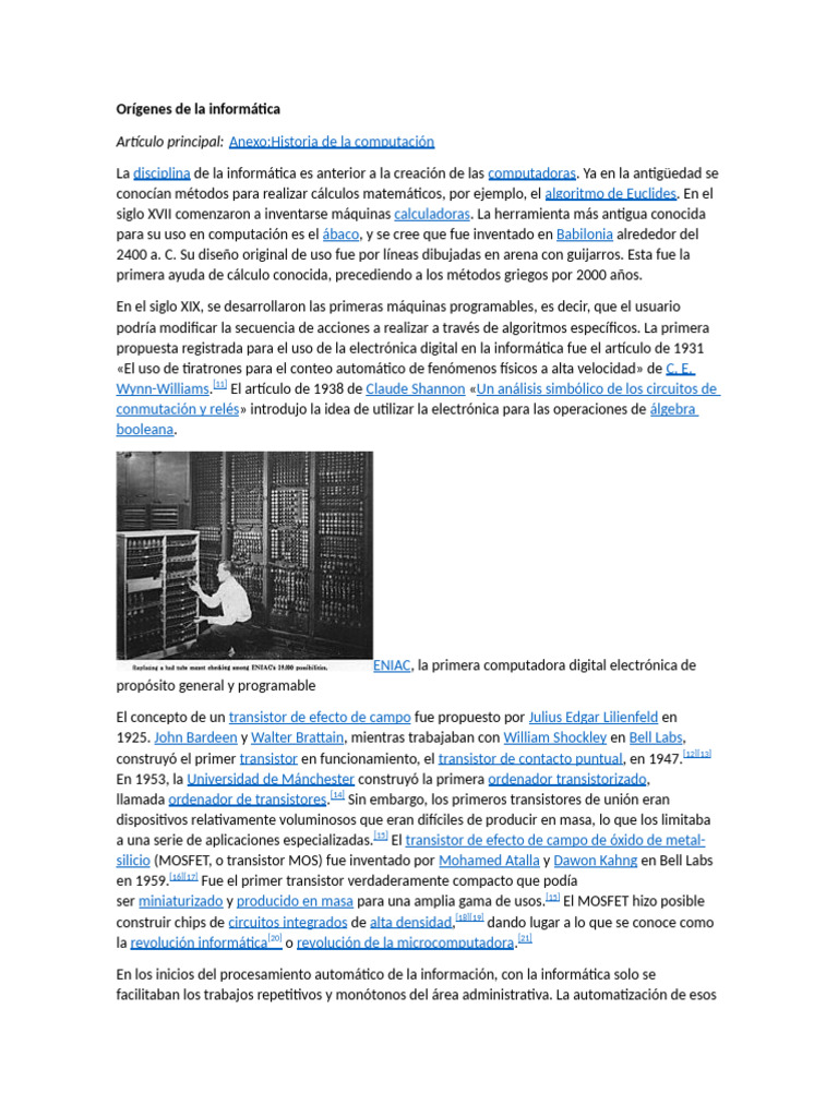 Historia y evolución de la informática | PDF | Informática | Ingeniería ...