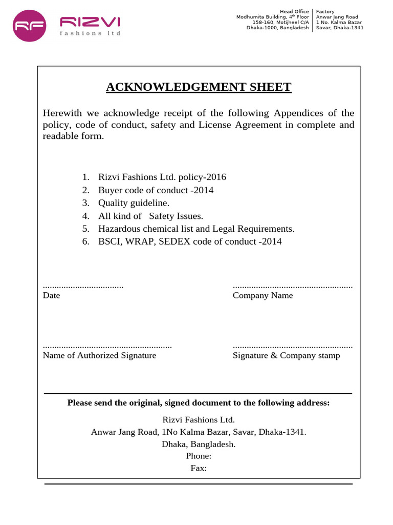 Acknowledgement Sheet | PDF