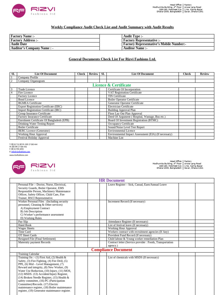 Weekly Compliance Audit Summary | PDF | Occupational Safety And Health ...