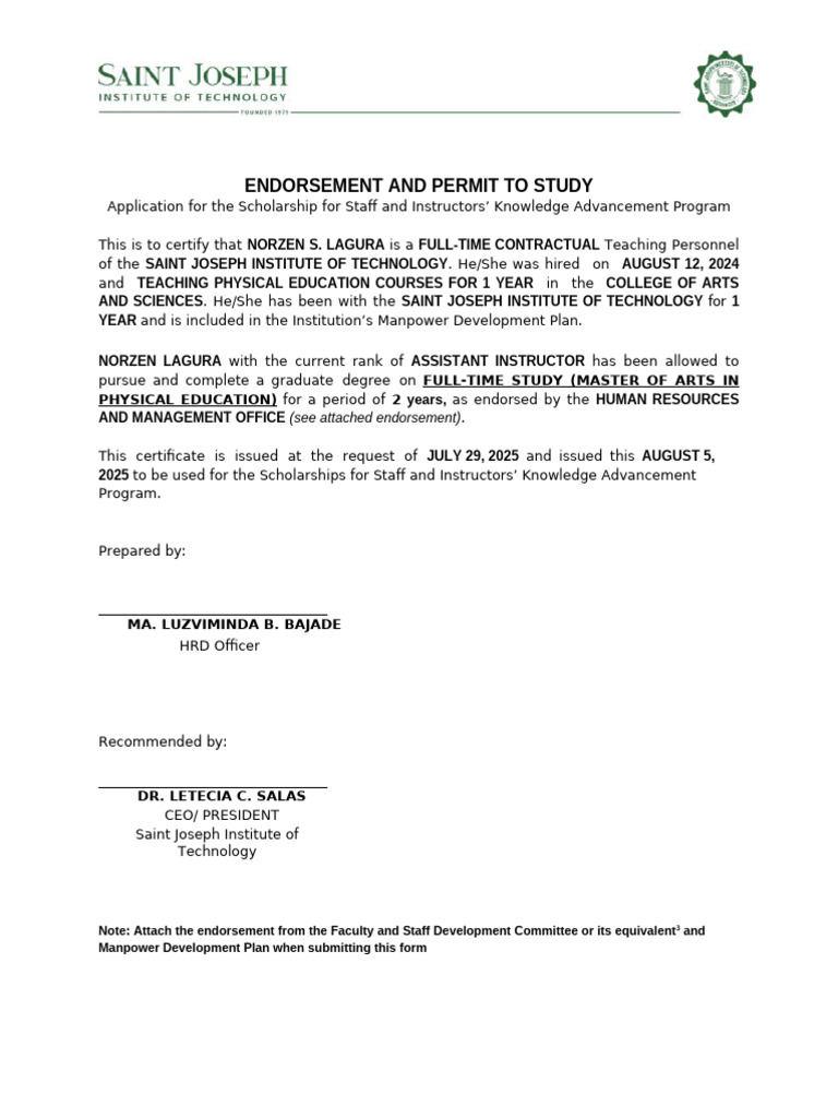 (For FT & PT) Shei Endorsement | PDF