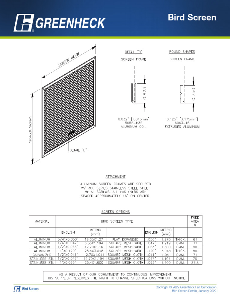 Birdscreen Details | PDF
