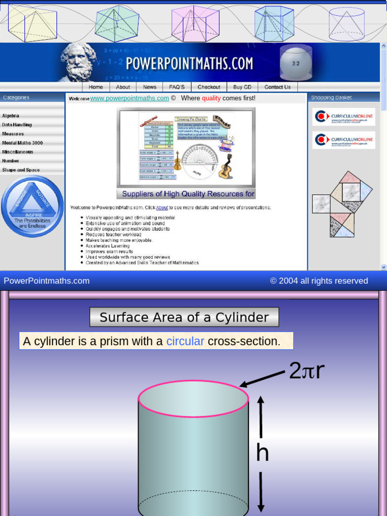 Mensuration 91 (Surface Area of A Cylinder) | PDF | Geometric Shapes ...