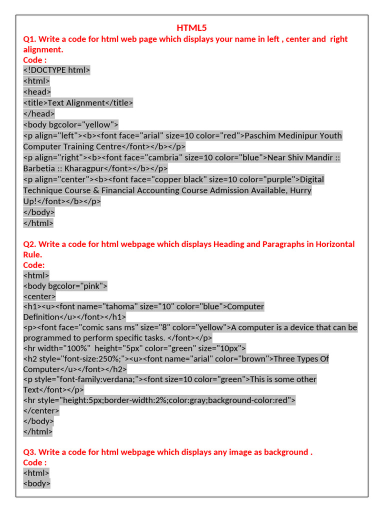 HTML Code Examples for PMYCTC | PDF | Html | Markup Language