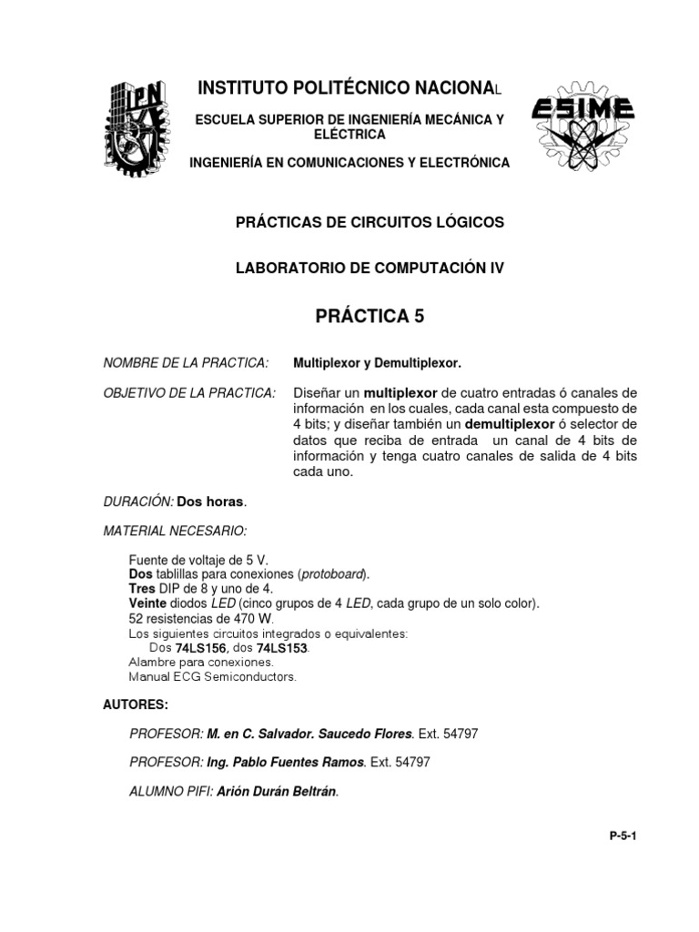 Practica 5 Multiplexor y Demultiplexor | PDF | Circuito integrado | Circuitos electrónicos