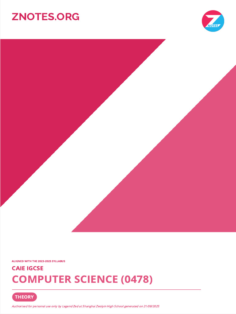 CAIE IGCSE Computer Science Theory1 | PDF | Data Compression | Byte