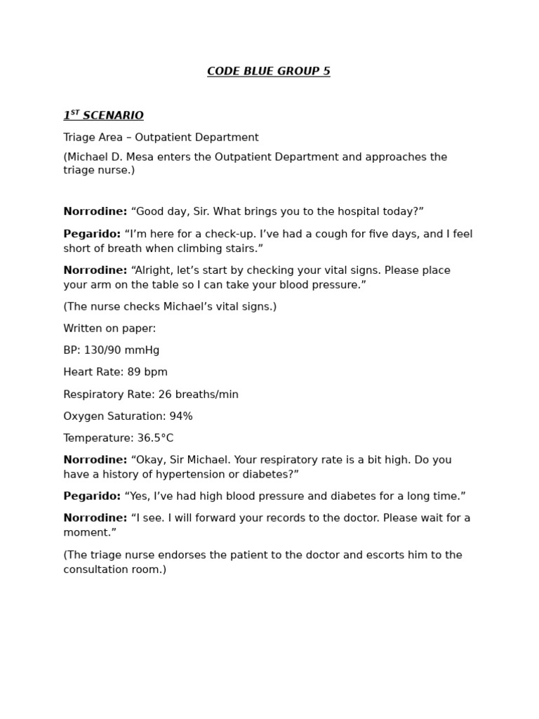 Code Blue Script g5 | PDF | Cardiopulmonary Resuscitation | Cardiac Arrest