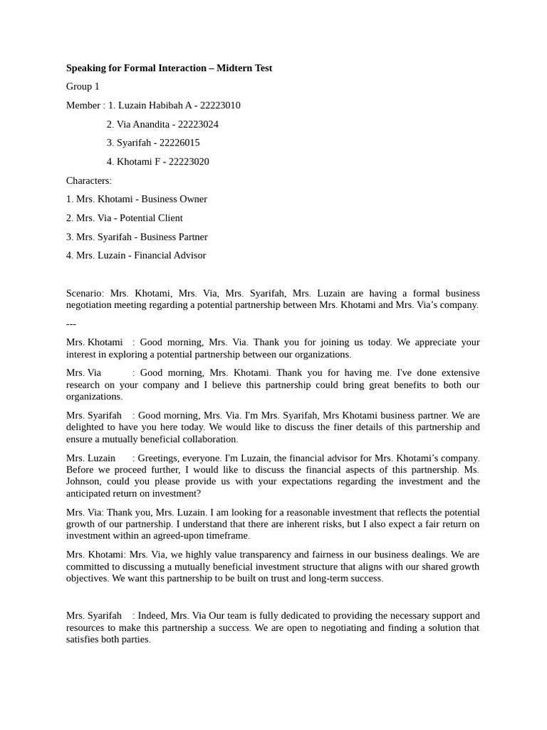 Speaking For Formal Interaction | PDF | Investing