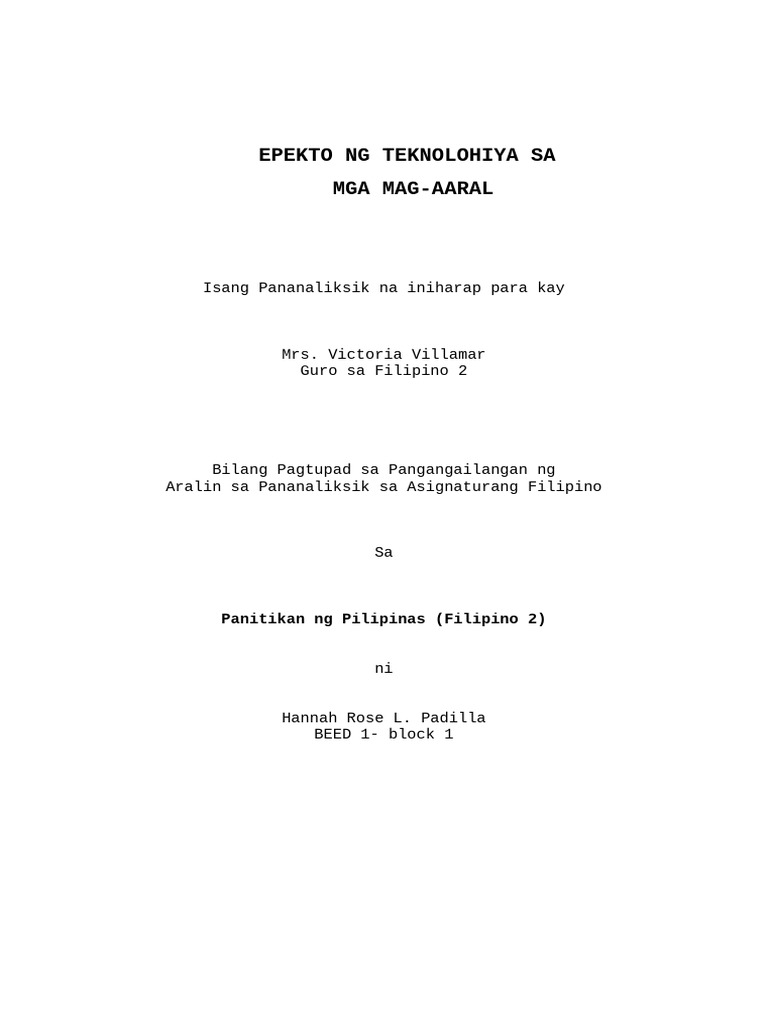 Epekto NG Teknolohiya Sa | PDF