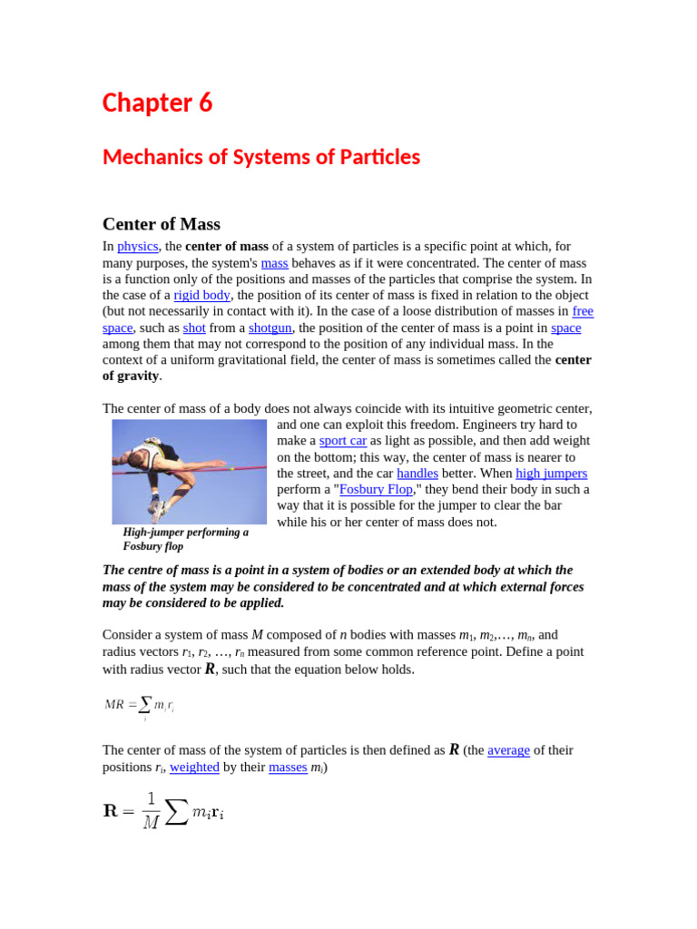 Chapter 6 - Mechanics of Systems of Particles | PDF | Center Of Mass ...