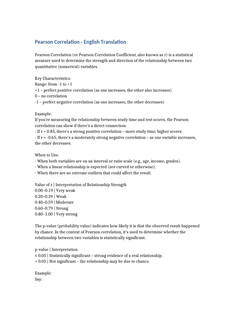 Understanding Pearson Correlation Coefficient | PDF | P Value | Statistics