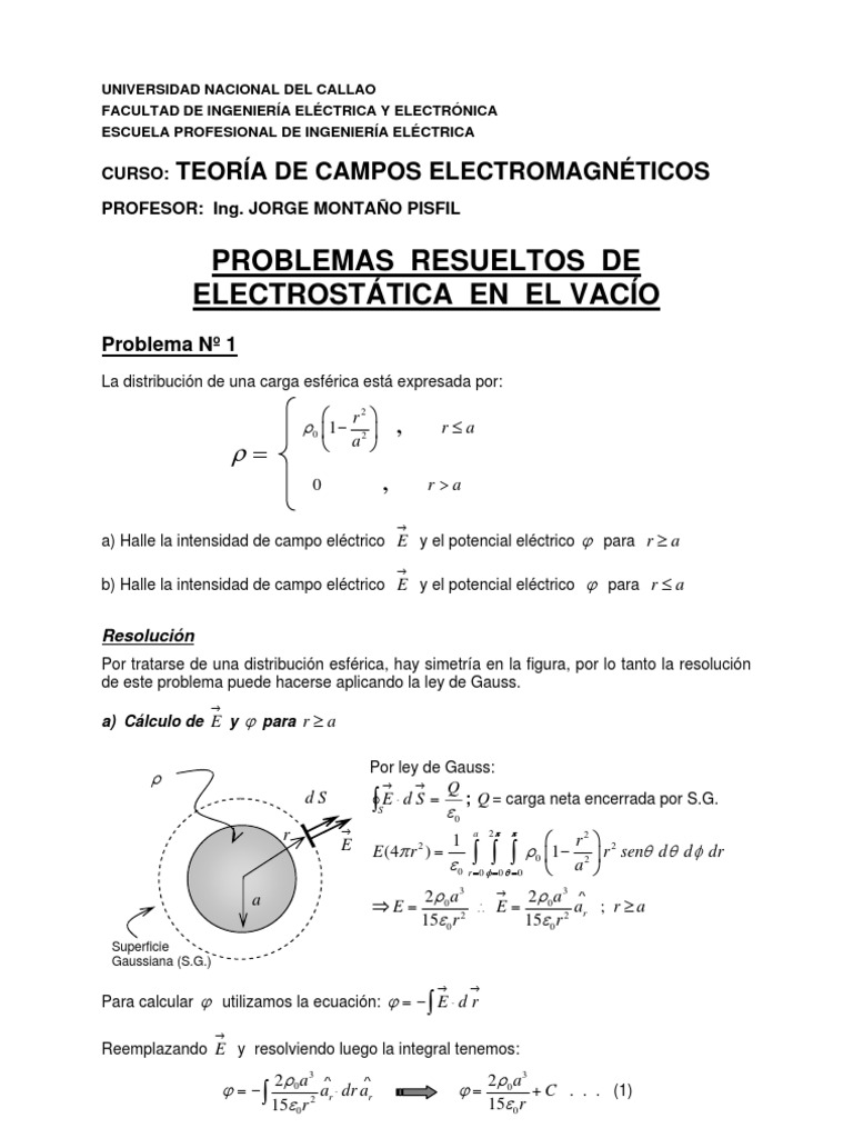 Problemas Resueltos Electrostatica en El Vacio | PDF | Integral | Campo ...