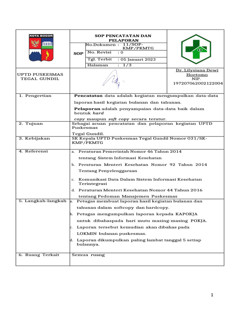 Sop Pencatatan Dan Pelaporan | PDF