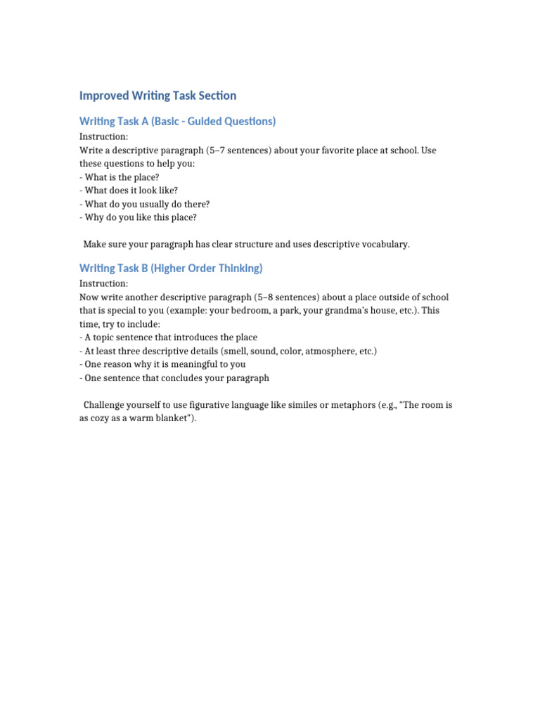 Improved Writing Task Descriptive Text | PDF